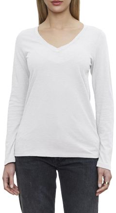 Velvet Damen Blaire Langarm V-Ausschnitt T-Shirt, weiß, X-Klein