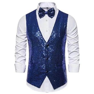 Generic Veste polaire &agrave; fermeture &eacute;clair int&eacute;grale pour homme - Cadeau 2025 - Couleur unie - Costume &agrave; paillettes - Avec noeud papillon &agrave; paillettes - Pour la