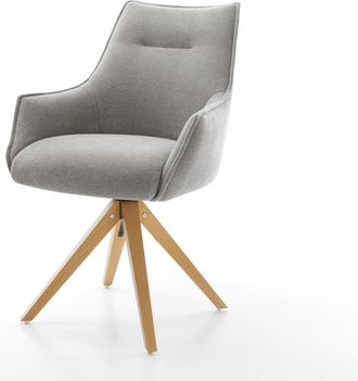 DELIFE Drehstuhl Alja-Flex mit Armlehnen Strukturstoff Soft Grau Holzgestell kantig Natur 180&deg; drehbar Taschenfederkern, Esszimmerst&uuml;hle