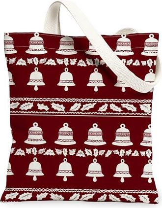 Generic Sac fourre-tout en toile avec cloches de No&euml;l, motif d&eacute;coration de vacances, sacs de courses r&eacute;utilisables, festifs, vintage, rustiques, l&eacute;gers et lav