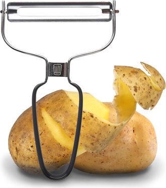 Fackelmann Chefkoch extra breiter Ziehschäler- 150x102x11mm Funktionsteil - Für großes Gemüse mit harter Schale wie Kürbis & Kohlrabi - Anti-Rutsch Griff - Grau/