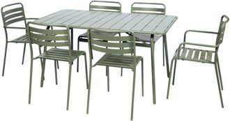Sweeek Table de jardin pliante m&eacute;tal + 6 assises 2 fauteuils 4 chaises. Amelia. vert. 141.2 x 80 x 72.5cm