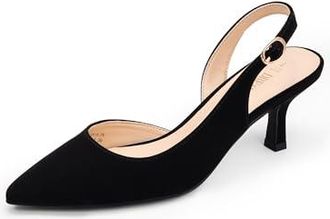 Dream Pairs Escarpins &eacute;l&eacute;gants &agrave; talons aiguilles pour femme avec bride arri&egrave;re et bout ferm&eacute; pointu, Nubuck noir, 36 EU