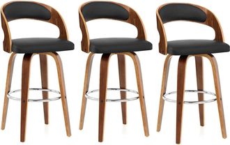 Generic Drehbare Barhocker aus Massivholz, 3er-Set, Tresenh&ouml;he mit R&uuml;ckenlehne, gepolstert mit PU-Leder, 65 cm Sitzh&ouml;he, ideal f&uuml;r K&uuml;cheninseln und Essbereich