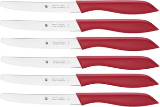 WMF Classic Line Fr&uuml;hst&uuml;cksmesser Set 6-teilig, 23 cm, Br&ouml;tchenmesser Wellenschliff, Brotzeitmesser, Spezialklingenstahl, Kunststoffgriff, rot
