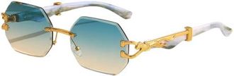 Generic Lunettes de soleil sans monture dorée léopard octogonale pour femmes et hommes de luxe vintage lunettes de soleil populaires punk dextérieur, Vert mar