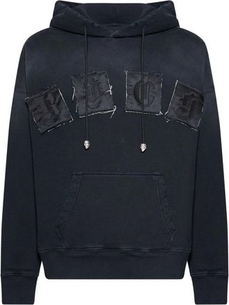 John Richmond Homme, Sweatshirts et sweats &agrave; capuche, Noir, Taille: XL Felpa cappuccio e logo frontale