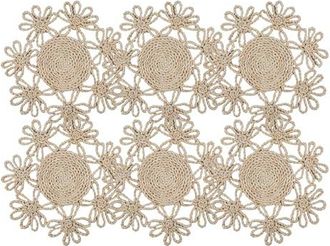 cofan Set mit 6 geflochtenen Platztellern mit Blumenrand, Naturfasern, Blumenform, 6 St&uuml;ck, Durchmesser 35 cm