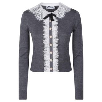 Self Portrait Strickjacke mit Spitzendetail - - Knitwear - Damen - Grau - S