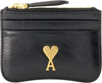 Ami Femme, Accessoires, Noir, Taille: ONE Size Porte-cartes en cuir Paris