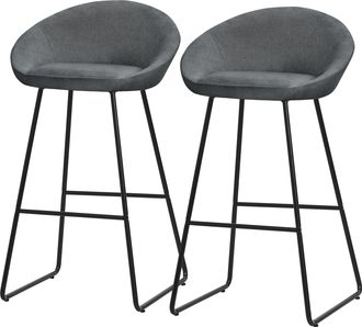 ML Design ML-Design Barhocker 2er Set Anthrazit 75 cm hoch mit Stoffbezug, Gepolsterte Barst&uuml;hle mit Metallgestell, K&uuml;chenst&uuml;hle mit R&uuml;ckenlehne & Fu&szlig;st&uuml;tze, Tr