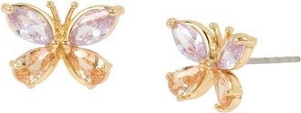 Betsey Johnson Schmetterlingsohrringe f&uuml;r Frauen, Stylischer Schmuck, Gold plattiert, Rosa & Orange Cubic Zirkonia, Ohrstecker