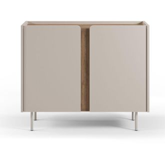 PEGANE Buffet, meuble de rangement avec 2 portes aspect bois coloris cr&egrave;me, ch&ecirc;ne et pieds en m&eacute;tal - Longueur 100 x Profondeur 40 x Hauteur 82,50 cm
