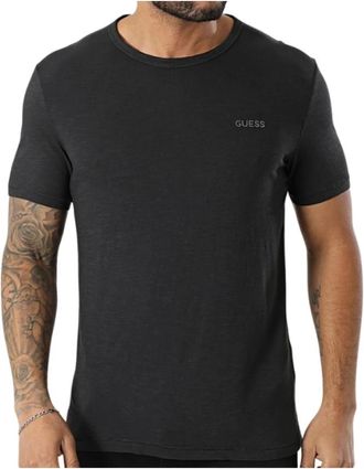 Guess Homme, Tops, Noir, Taille: L T-shirt en Coton Noir - Col Rond
