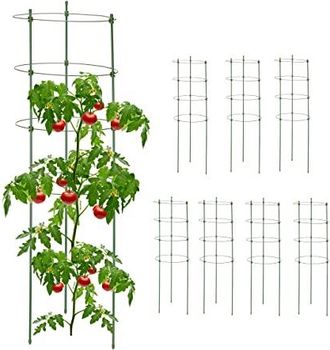 Relaxdays Rankhilfe 8er Set, Metall & Kunststoff, 90 cm hoch, 4 verstellbare Ringe, Rankst&uuml;tze Kletterpflanzen, gr&uuml;n