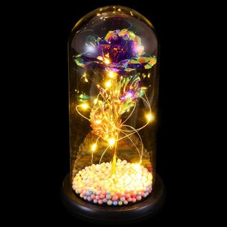 OSALADI VICASKY Romantische LED Rosenlampe mit Glasglocke Unverg&auml;ngliche K&uuml;nstliche Rose Dekorative Nachtbeleuchtung f&uuml;r Valentinstag und Wohnambiente