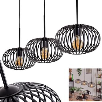 HOFSTEIN Hängeleuchte Oravi, Hängelampe aus Metall in Schwarz, Leuchte im modernen Design mit Schirmen in Gitter-Optik (Ø 25 cm), Höhe max. 140,5 cm, 3 x E27, 