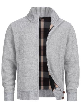 Indicode Herren INFilion Strickjacke mit Stehkragen und Rei&szlig;verschluss | Cardigan f&uuml;r M&auml;nner Grey Mix, M