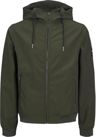 Jack & Jones Veste en Softshell Grande Taille &agrave; Capuche Biker Bomber Blouson Transition Oversize JJEBASIC, Couleurs:Vert-3, Taille de Veste:XXL