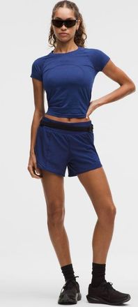 lululemon Short Hotty Hot doubl&eacute; taille haute pour Femmes - 10 cm - Bleu - Taille 12
