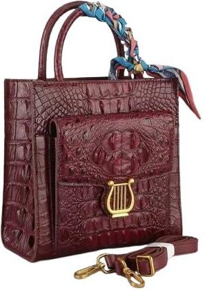 Generic Sac cabas pour femme en cuir dalligator v&eacute;ritable exotique, petit sac &agrave; bandouli&egrave;re, mini sac &agrave; main en cuir de crocodile authentique