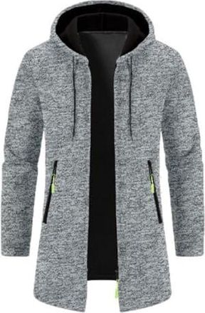 Generic Manteau trench mi-long en laine avec capuche et fermeture éclair intégrale pour homme - Coupe-vent classique - Coupe-vent - Automne-hiver - Veste chau