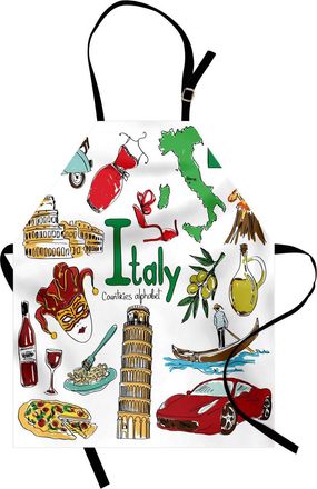 Abakuhaus Italien Kochschürze, Spaß-bunter Sketch Stil, Unisex-Küchenlätzchen mit verstellbarem Hals für Kochen Gartenarbeit, 67 cm x 80 cm, Grün Gelb Rot