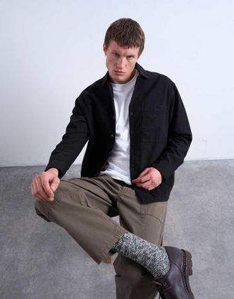 Topman Surchemise en serg&eacute; coupe classique - Noir