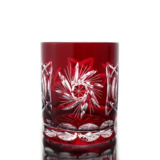 Cristalica Whiskyglas Whiskybecher rot Handgeschliffen Kristallglas Schleuderstern 280ml
