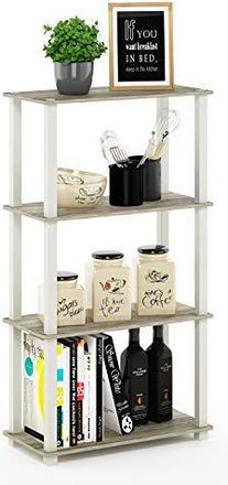 Furinno Turn-S-Tube 4-stufiges Mehrzweckregal mit Vierkantrohr, Sonoma-Eiche/Weiß