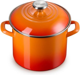 LE CREUSET Le Creuset Traditioneller Suppentopf aus Emaille auf Stahl, 6 l, Flamme mit Edelstahlknauf