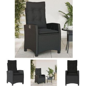 vidaXL The Living Store Gartensessel Verstellbar mit Kissen Schwarz Poly Rattan - Gartenst&uuml;hle