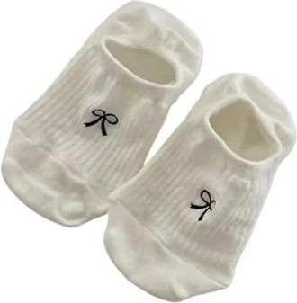 Generico Chaussettes de bateau de couleur unie Bowknot, chaussettes invisibles fines et respirantes pour femmes (5 paires), beige, Taille Unique
