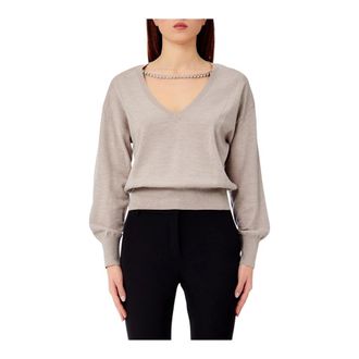 Liu Jo Maglia Chiusa M/L Con Strass - - Knitwear - Damen - Beige - S
