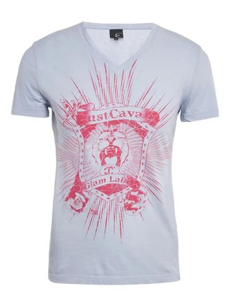 Cavalli t-shirt imprim&eacute; &agrave; col v - Bleu