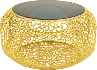 Invicta Interior Runder Couchtisch Spin - 75cm - Gold - Schwarzglas Metall mit Stauraum Handmade Wohnzimmertisch Tisch