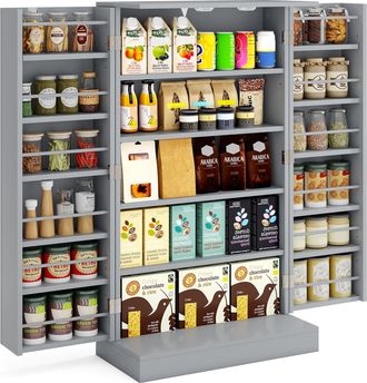 Costway GOPLUS Hoher Lagerschrank 104 cm mit 2 T&uuml;ren, freistehendes Aufbewahrungsm&ouml;bel mit verstellbaren Regalen, Kippsicherung, Vorratsschrank f&uuml;r K&uuml;che, Sch