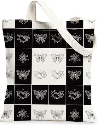 Generic Sacs fourre-tout en toile motif papillon coeur, sacs d&eacute;picerie r&eacute;utilisables, sacs d&eacute;picerie r&eacute;utilisables, printemps vintage chic l&eacute;ger lavable Ca, n
