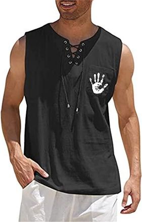 Generic D&eacute;bardeur Modelant Ionique Homme - Homme Printemps Et &Eacute;t&eacute; Hauts Sport D&eacute;contract&eacute; Haut sans Manches Coton Lin Gilet Peinture Fitness Muscle D&eacute;bardeur 