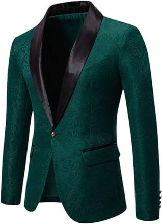 Generic Veste de smoking cachemire &agrave; 1 bouton pour homme, coupe classique, jacquard, sport, cachemire, blazer de mariage pour homme, Vert, XXL