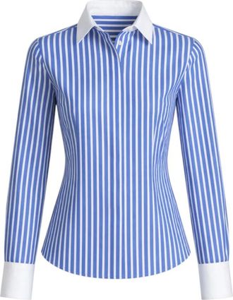 Fay Femme, Blouses et Chemises, Bleu, Taille: 40 FR Chemise ajust&eacute;e en coton ray&eacute; avec col contrastant