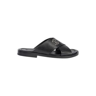 Roberto Cavalli Slide Sandalen aus Leder mit Schlangenmuster - - Shoes - Herren - Schwarzk - 41 EU