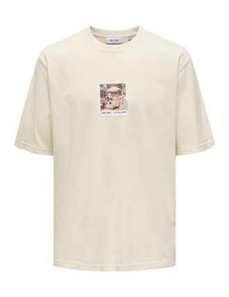 Only & Sons Herren T-Shirt Loose fit Rundhals Kurzarm Gummidruck New York Oberteil 22030149,Cloud Dancer,L