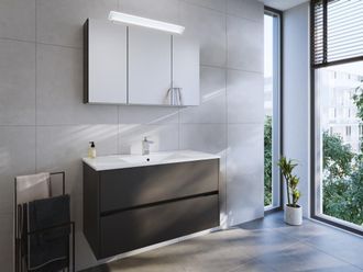 Magnolia Home Badm&ouml;bel Set Taifun 2tlg. 100 cm mit Spiegelschrank Farbe Grafit