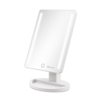 Girmi BE04 Schminkspiegel mit LED-Licht, wiederaufladbar &uuml;ber USB, 180 &deg; Neigungswinkel, Kosmetik-Standfu&szlig;, Wei&szlig;