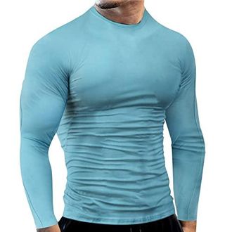 Generic T-shirt de sport pour homme, t-shirt dentra&icirc;nement &agrave; s&eacute;chage rapide, t-shirt &eacute;lastique serr&eacute;, couleur unie, t-shirt &agrave; manches longues, col roul&eacute; d&eacute;con