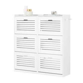 SoBuy FSR145-W Schuhschrank mit 6 Klappen Schuhregal mit 2 Hacken Schuhkipper mit 12 Ablageflächen Schuhkommode Schuhablage Weiß BHT ca. 115x112x30cm