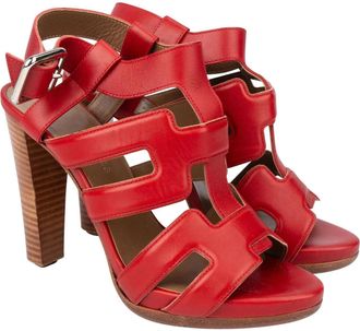 Herm&egrave;s Sandalen - Hermes Rouge Leather Gladiator Sandals (35,5) - Gr. ONE_SIZE - in Rot - f&uuml;r Damen
