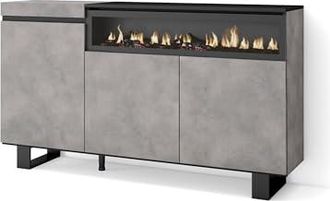 Skraut Home | Sideboard, Highboard | Kommode, Komodenschrank | 150x87x35cm | 3 T&uuml;ren | Elektrokamin. Ma&szlig;e | Industriedesign | Moderner Stil | Zement