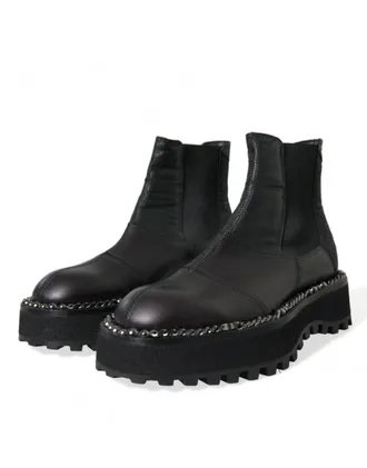 Dolce & Gabbana Mens Black Leather Slip On Stretch Chelsea Boots Shoes